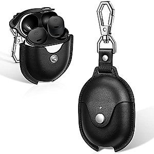 Fintie Protective Case for Google Pixel Buds Pro (2022), Premium PU Leather Slim Fit Metal Snap Closure Portable Cover Skin with Keychain, Black