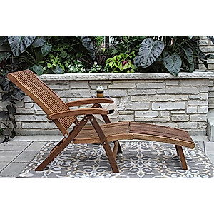 Outdoor Interiors VC7080 Eucalyptus Venetian 5 Position Steamer/Lounger with Ottoman