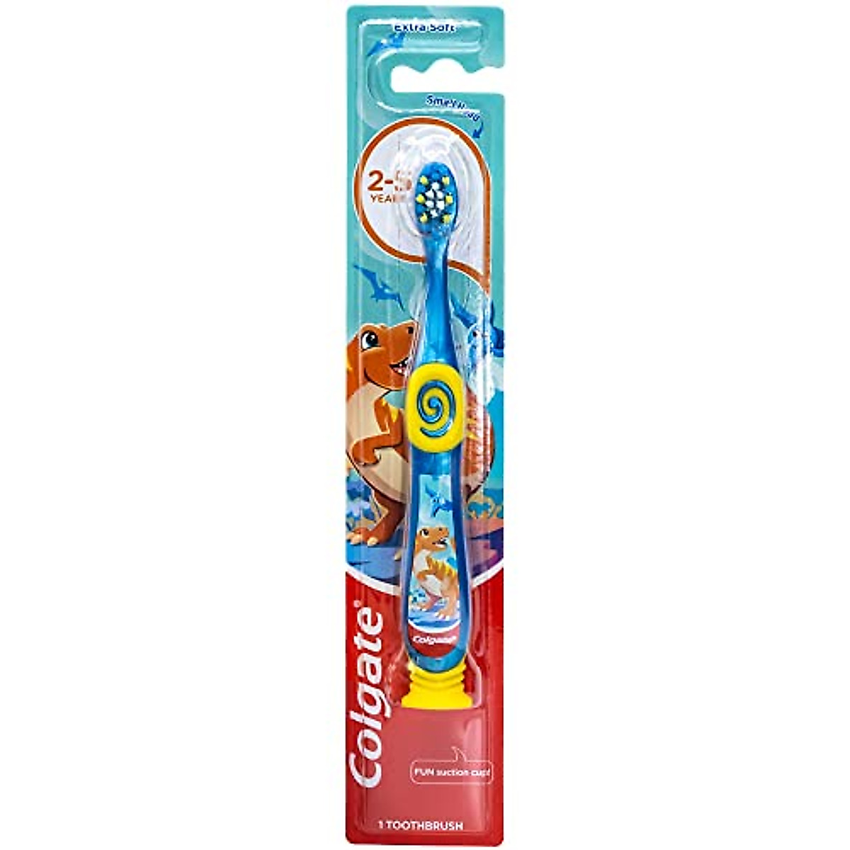 Colgate Dinosaur Toothbrush for Children with Suction Cup, Kids 2-5 Years Old, Extra Soft - Pack of 6