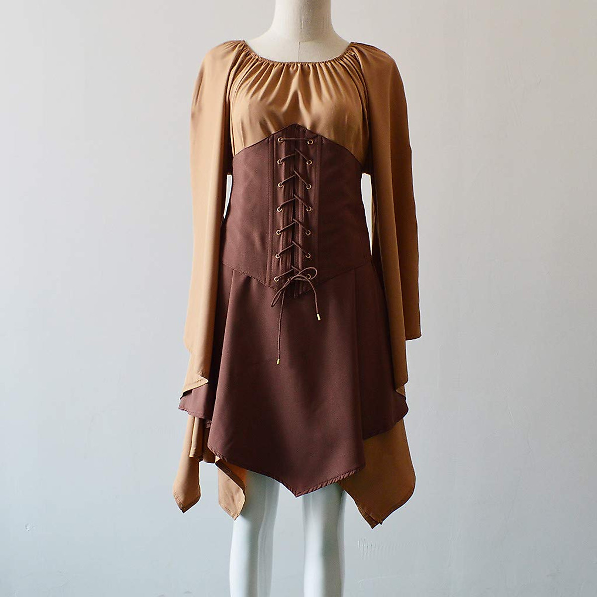 Halloween Dresses Womens Gothic Vintage Slim-Fit Dress Lace-Up Flare Sleeve Sexy Gown Medieval Role Play Swing Dress