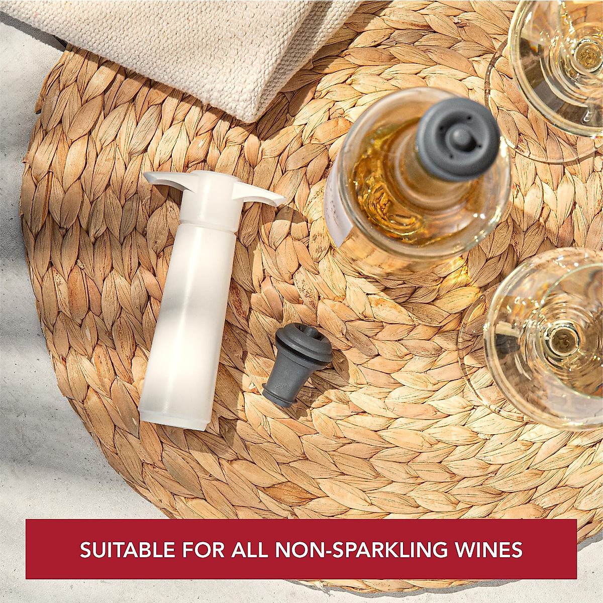 Vacu Vin Wine Saver Pump White with Vacuum Wine Stopper - Keep Your Wine Fresh for up to 10 Days - 1 Pump 1 Stopper - Reusable - Made in the Netherlands