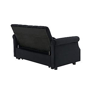 3-in-1 Convertible Futon Loveseat with Pull Out Sleeper Couch Bed and Nailhead Decor, Button Tufted Reclining Backrest Love Seat Sofabed W/ 2 Pillows for Home Apartment Office Loft RV Living Room