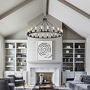 Senyshilon Wagon Wheel Chandelier, Black Farmhouse Chandelier for Dining Room Light Fixture, 20-Light 48 Inch Extra Large Chandelier for High Ceilings Living Room Kitchen Island Foyer Villa