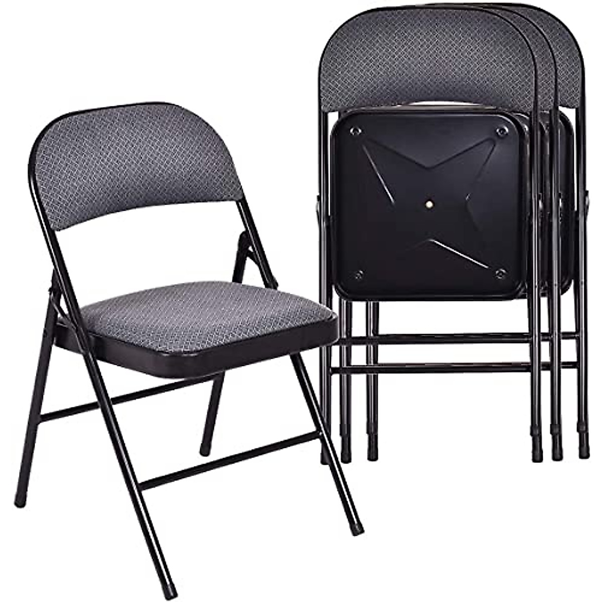 Moccha 4 Pack Folding Chairs, Stackable Fabric Commercial Chair with Metal Frame, Lightweight Portable Foldable Chairs with Padded Seat for Home Office Wedding Party Indoor Outdoor Events (Gray)