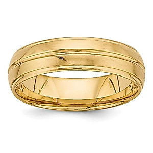 Roy Rose Jewelry 14K Yellow Gold Comfort Fit Grooved Step Down Edge Wedding 6mm Band Ring Size 7