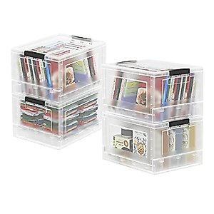 Rinboat 32 Quart Clear Collapsible Storage Box, Clear Plastic Storage Bins, 4 Packs