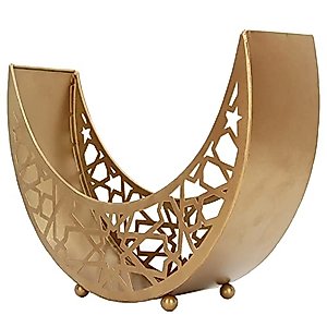 Ramadan Food Tray, Ramadan Tray Moon Shape Large Capacity 11.8x8.3x3.1in Decorative Iron Serving Tray for Islam Muslim Eid Holiday