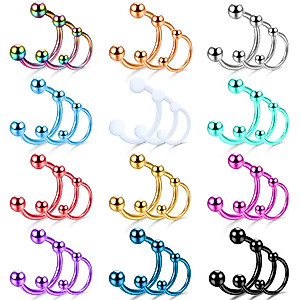 TEN MIRO 36PCS 16G Horseshoe Nose Septum Rings Stainless Steel Circular Barbells Cartilage Tragus Helix Hoop Eyebrow Lip Horseshoe Piercings Body Jewelry for Women Men 6mm-12mm(6-10mm)