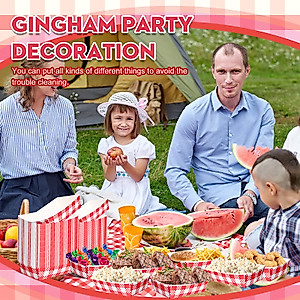 200 Pieces 2 lb Gingham Party Paper Food Trays Red Checkered Party Supplies Nacho Food Tray Snack Candy Holder Trays Disposable Serving Trays for Carnival Gingham Party Decorations Food Holder Trays