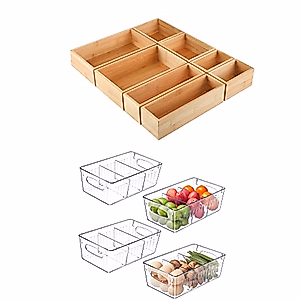 Kootek 8 Pcs Bamboo Drawer Organizer and 4 Pack Refrigerator Organizer Bins