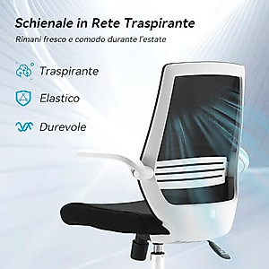 SIHOO Ergonomic Office Chair, Swivel Desk Chair Height Adjustable Mesh Back Computer Chair with Lumbar Support, 90° Flip-up Armrest (Black)