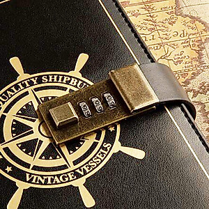 Diary And Notebook Digital Password Notebook Leather Binder Journal Combination Metal Code Lock Diary Print Bronzing Locking Journal Diary (Color : Black)