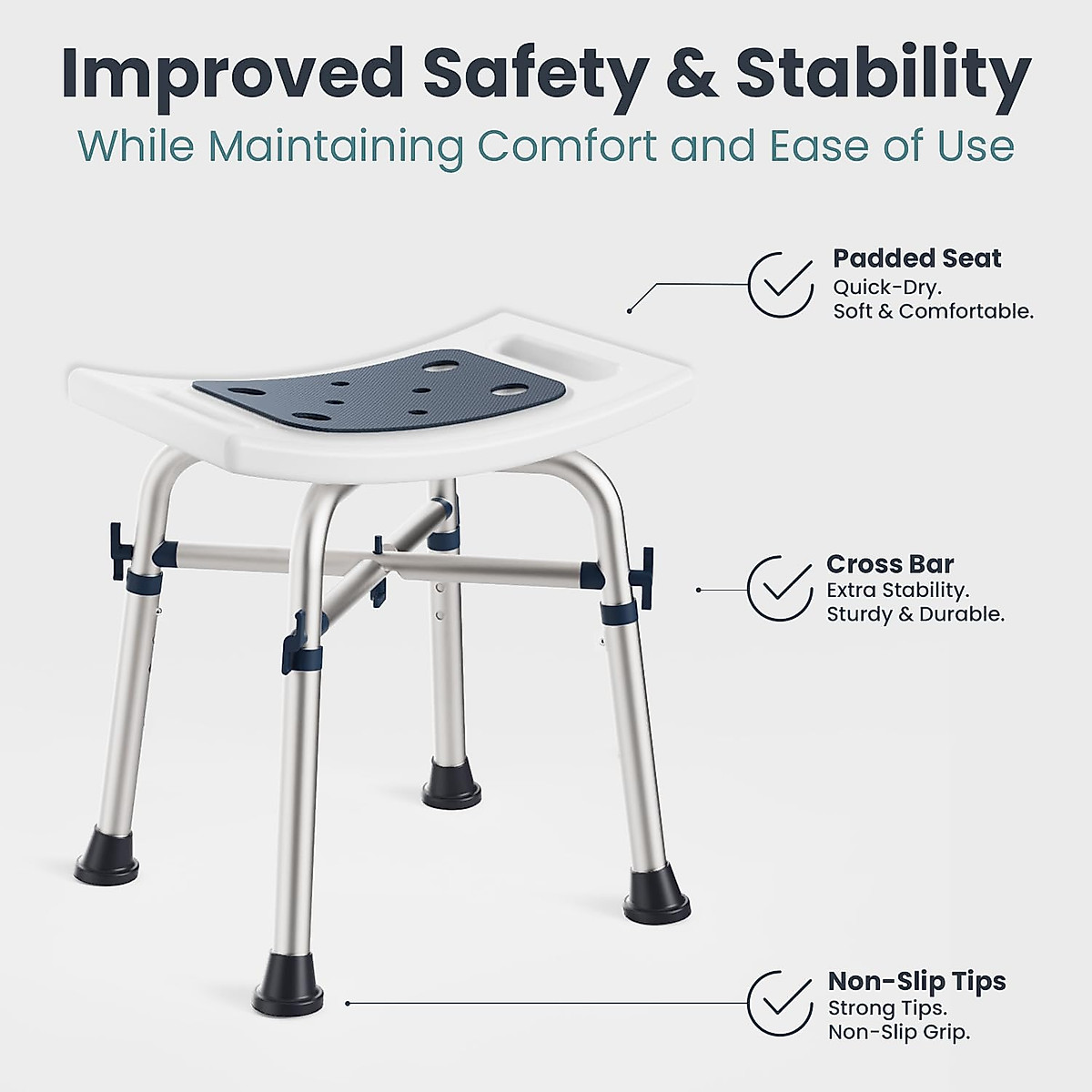 Shower Stool - Shower Chair for Inside Shower (350 lb) - Adjustable Height Shower Stool - Shower Seats for Adults, Bath Stools for Shower, Shower Chair, Shower Stools for Adults Sitting - Dark Blue