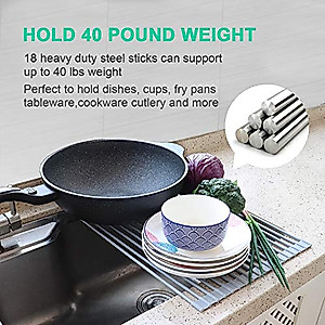 TBMax Roll Up Dish Drying Rack, Food-Grade Silicone-Coated Stainless Steel Over The Sink Rack, Heavy Duty Roll Up Sink Drying Rack