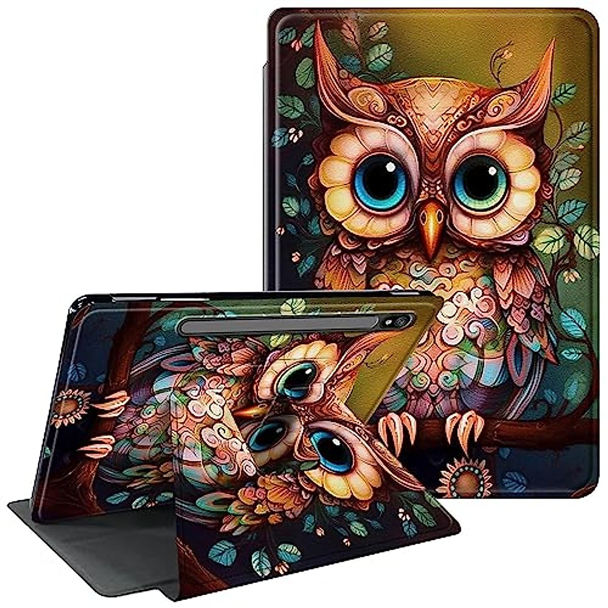 CGFGHHUY Case for Galaxy Tab S8 Plus/S7 FE 12.4 inch Tablet 360 Degree Rotating Stand Smart Cover with Auto Wake Sleep Case for Samsung Galaxy Tab S8+ 2022/S7 FE 2021 - Owl in The Tree