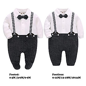 famuka Baby Boy Gentleman Romper Toddler Boys Formal Suit Party Dress One-Piece Wedding Tuxedo 0-24M (D, 0-3 Months)