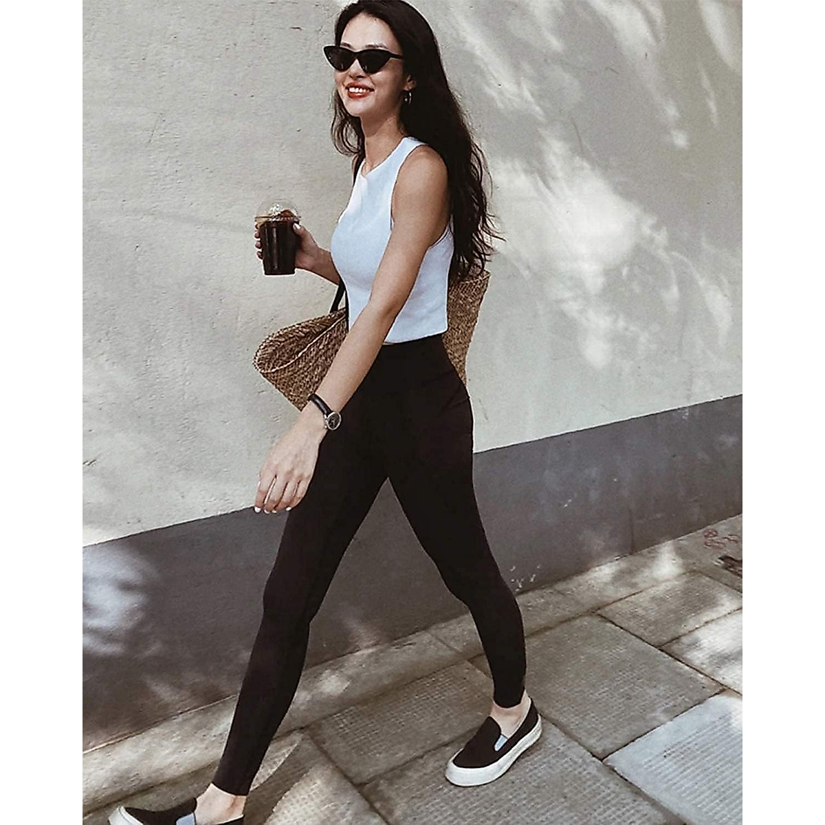 Aoliks Leggings with Pockets for Women - High Waist Tummy Control Yoga Pants Running Gym Workout Dance Pants Black