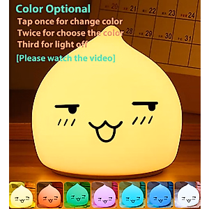 Night Light for Kids, Sweet Kawaii Lamp Dumpling Light, Cute Face Waterdrop Nightlight Great Gift Idea for Battery Powered Night Lights Silicone Portable Nursery for Baby Toddler Teen Bedrooms