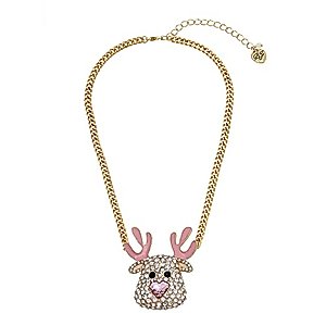 Betsey Johnson Pave Reindeer Pendant Necklace