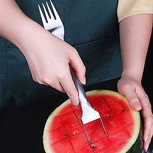 DOITOOL Watermelon Slicer Cutter 2 Pack, 2- in- 1 Watermelon Fork Slicer, Summer Watermelon Fruit Cutting Fork, Stainless Steel Fruit Forks Slicer Knife for Family Parties Camping