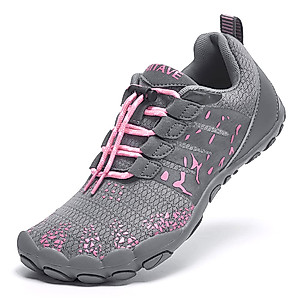 HIITAVE Water Shoes Women Swim Shoes Minimalist for Hiking Beach Yoga Pool Fishing Quick Dry Lightweight Gray Pink Size 8 Women/ 6.5 Men