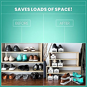 Homeries Shoe Slots Organizer – Space Saving Adjustable Shoes Organizer Rack for Closet – Easy Shoe Stacker for Sneakers, Low Heels, High Heels, Sandals, Kids Shoes (Bright White, 18)