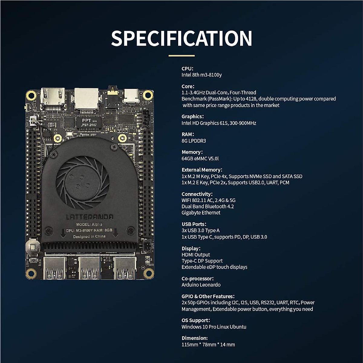 LattePanda 2 Alpha 864s - A Pocket-Sized Powerful Windows/Linux Single Board Computer (8GB RAM/64GB eMMC)