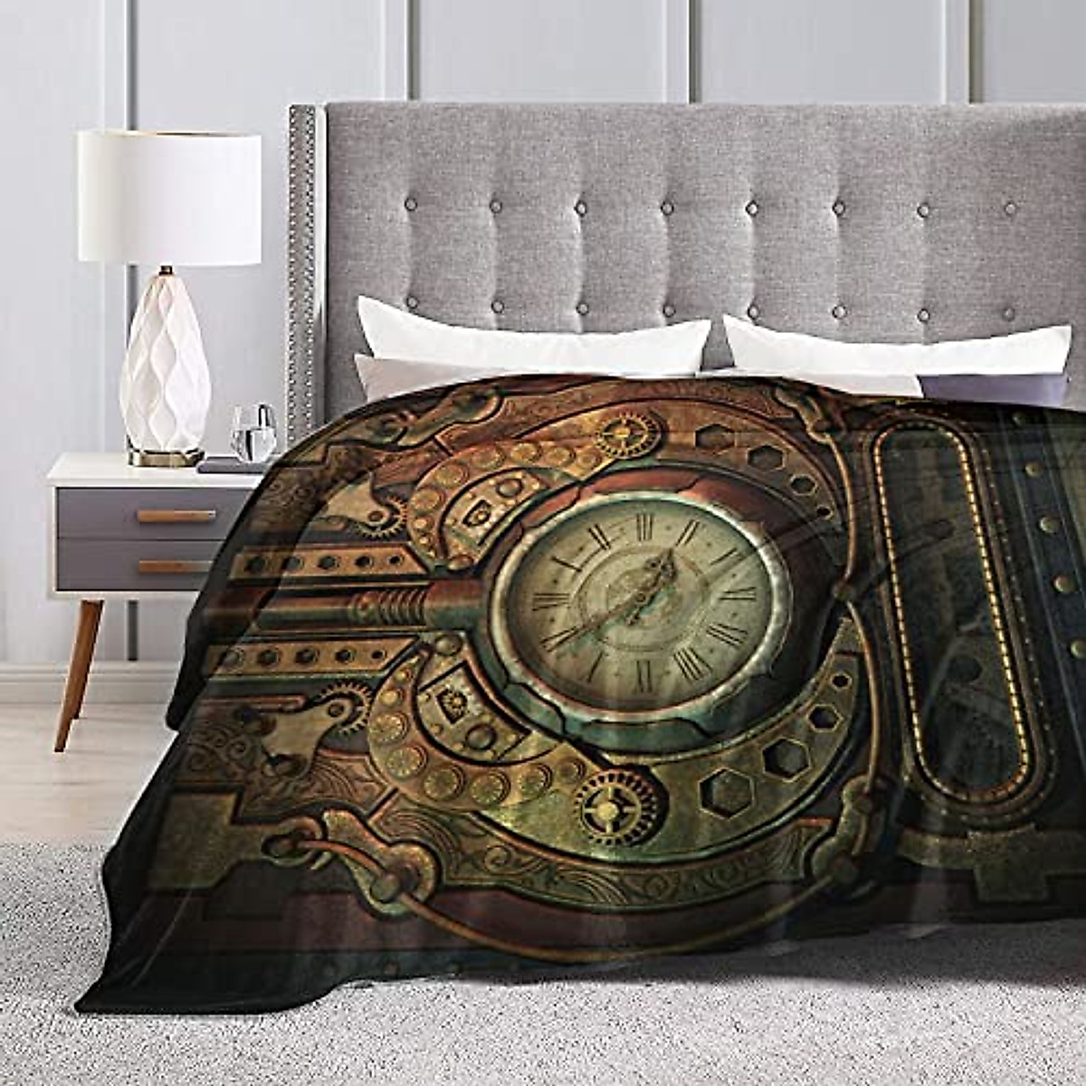 Gaseekry Blanket Clock Graphics Steampunk Fleece Flannel Throw Blankets for Couch Bed Sofa Car,Cozy Soft Blanket Throw Queen King Full Size for Kids Women Adults 80"X60"