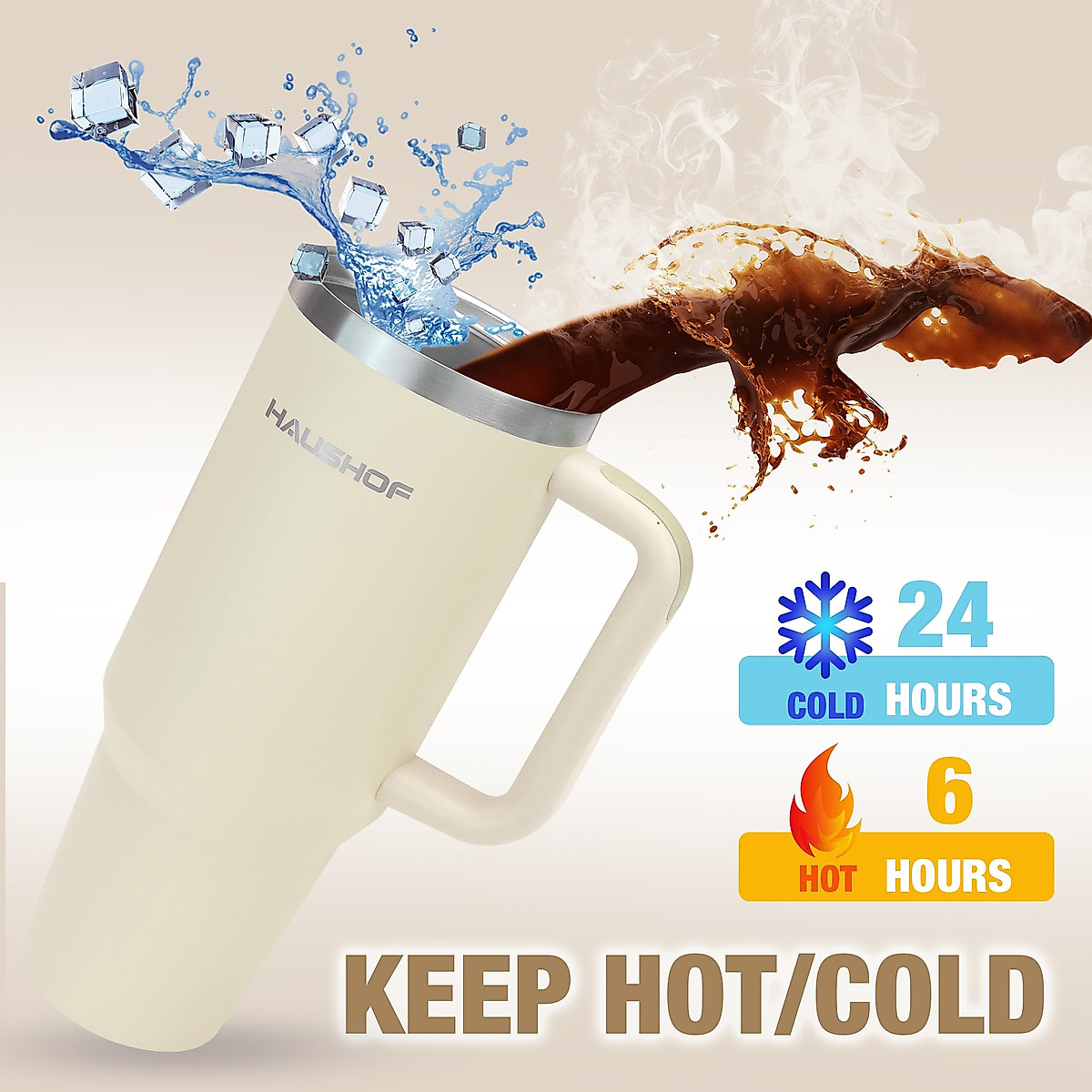 HAUSHOF 40 oz Tumbler with Handle and Straw, Insulated Stainless Steel Coffee Tumbler with Tritan Lid, Double Walled Travel Mug Water Bottle Cup, Large Tumbler for Hot and Cold Drinks