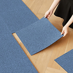 tonchean 20" X 20" Carpet Tiles Peel and Stick, Non Slip Carpet Squares with Soft Padding, Self Adhesive Floor Tiles Reusable Easy DIY Install for Living Room Bedroom Indoor Outdoor (Blue, 20 Tiles)