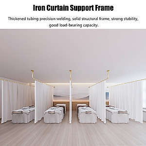 L Shape Room Divider Rod, Wall Mounted Beauty Salon Partitions Separator with 2 M High Privacy Curtains, Fitting Room Office Hospital Shared Bedroom Panel Temporary Wall (Color : Gold Rod+A Curtain,