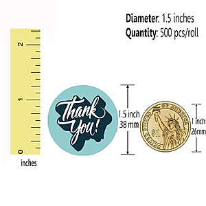 Thank You Stickers, 1.5" Thank You Stickers Roll for Small Business, Decorative Sealing Stickers for Envelope, Gifts, Boxes, Bags, Packaging, Holiday, 500 Pieces Each Roll Blue