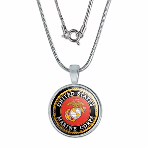 GRAPHICS & MORE Marines USMC Emblem Black Yellow Red Officially Licensed 0.75" Pendant with Sterling Silver Plated Chain
