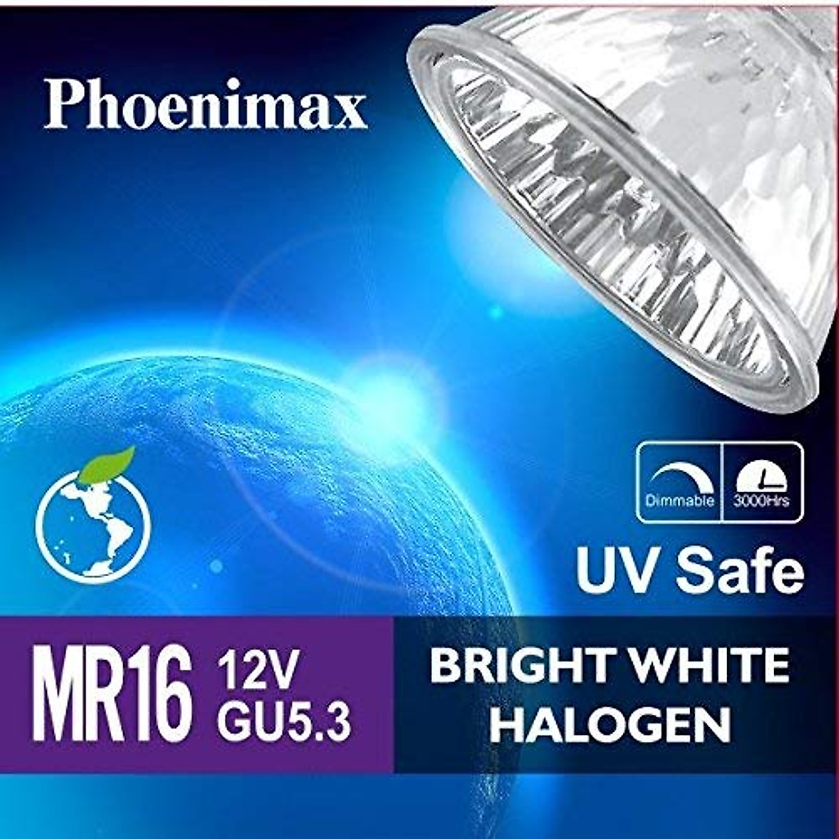 Phoenimax 6PCs MR16 12V 50W 800LM Halogen Bulb GU5.3 EXN Professional Quartz dichroic Reflector UV Stop Tempered Glass Cover dimmable for spot Lights Warm White 3000K