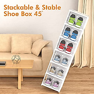Relaxmm Shoe Boxes Clear Plastic Stackable, 3 Pack Installation-free Stackable Shoe Boxes Large Capacity Clear Plastic Foldable Shoe Organizer with Doors