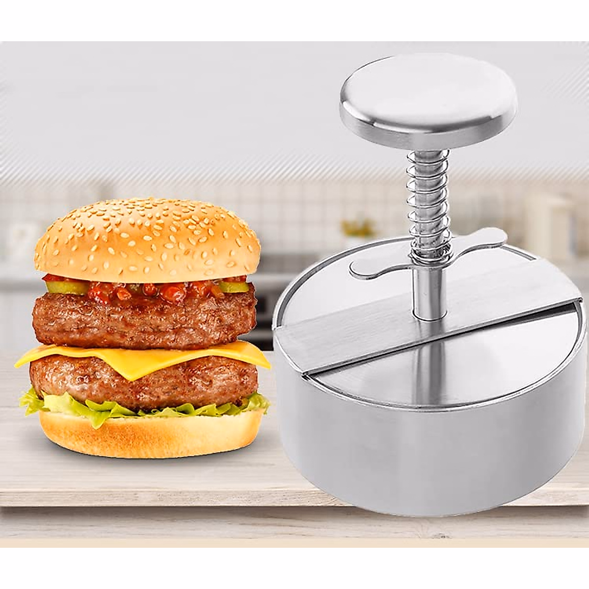 ANQUIPET Burger Press, Stainless Steel Adjustable Hamburger Press Patty Maker, Non-Stick Smash Burger Mold for Griddle, Ideal for Beef Veggie Burger BBQ Barbecue Grill