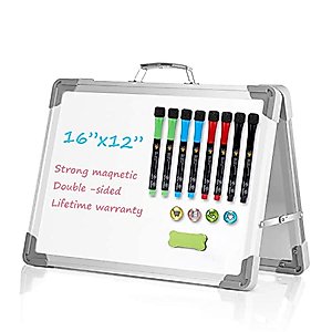 Small Dry Erase White Board – Magnetic Desktop Foldable Whiteboard Portable Mini Easel Double Sided on Table Top with Holder for Kids Drawing, Teacher Instruction, Memo Board