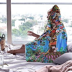 321DESIGN Blue Tree of Life Wearable Blanket Fleece Hooded Robe Cloak Throw Quilt Poncho Microfiber Sherpa Plush Warm Wrap Multiple-Size Adult(80"x60"in)