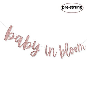 Baby in Bloom Rose Gold Glitter Banner Sign Garland Pre-Strung for Spring Baby Shower Floral Theme Baby Shower Decorations (Rose Gold)