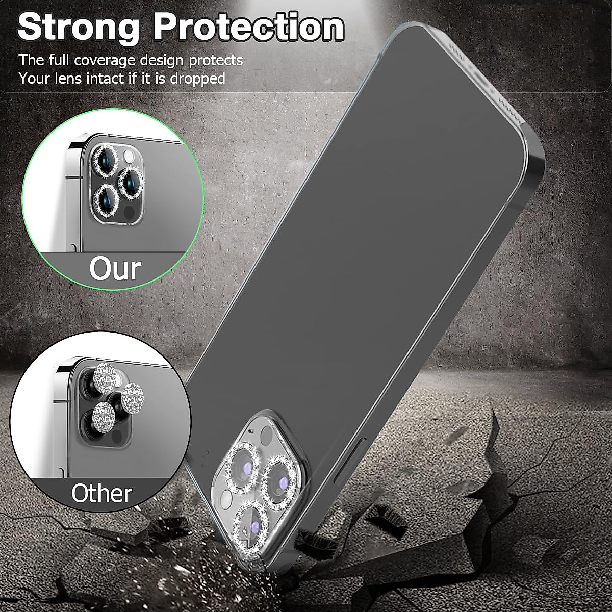 OUYTEU 3*Pack（Silver Diamond） Camera Lens Protector Glass for iPhone 15 Pro and iPhone 15 Pro Max, Ultra HD, Anti-Scratch,Case Friendly,Easy Install,Compatible iPhone 14 Pro and iPhone 14 Pro Max