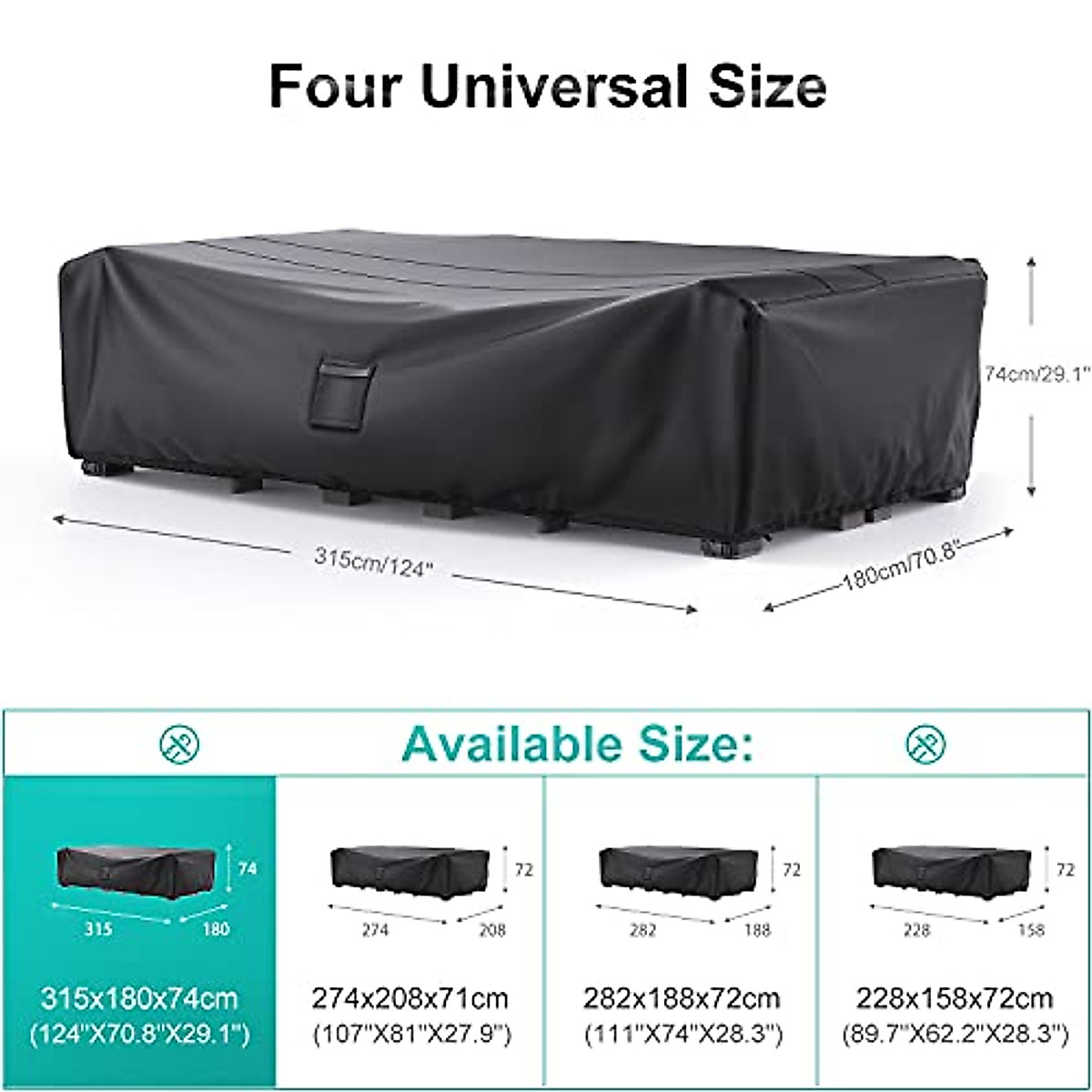 BROSYDA Patio Furniture Covers, Heavy Duty 600D Outdoor Furniture Cover Waterproof, Sectional Sofa Set Covers Table and Chair Set Covers 124" L × 71" W × 29"