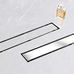 Elefloom Linear Shower Drain, Shower Drain 24 inch with 2-in-1 Tile Insert Cover, Brushed AISI 304 Stainless Steel Shower Floor Drain, Shower Drain with Hair Catcher and Adjustable Feet