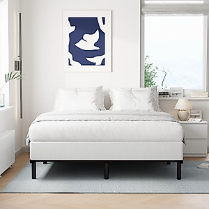 Woozuro Full Size Bed Frame, 5 Inch Low Profile Metal Box Spring with Fabric Bed Cover, 2500lbs Heavy Duty Steel Structure Mattress Base, Noise-Free Bed Foundation, Easy Assembly, Black