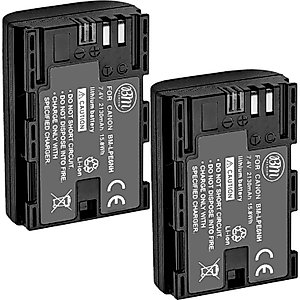 BM Premium 2 Pack of LP-E6NH High Capacity Batteries for Canon EOS R, EOS R5, EOS R6, EOS R6 II, EOS R7, EOS 90D, EOS 60D, EOS 70D EOS 80D EOS 5D IV, EOS 6D, EOS 6D II, EOS 7D, EOS 7D Mark II Cameras