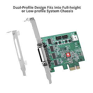 SIIG DP CyberSerial 4S PCIe, 16550 UART, Baud Rates up to 921Kbps, PCIe 2.0 x1 to 4X RS-232 Male 9-pin DB9, RS-232 5V or 12V Power, ASIX AX99100 Chipset, Dual-Profile,TAA Compliant JJ-E40011-S5