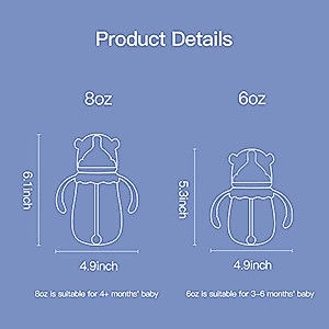 POTATO Glass Baby Bottles, Anti-Colic Breastfeeding Bottles with Fast Flow Nipple, Suitable for Babies 6-12 Months, 2 Replaceable Nipples, 8 oz, Green