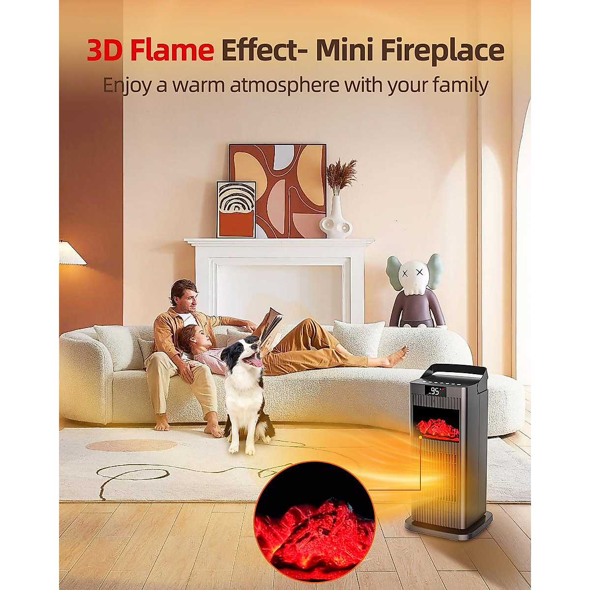 KNKA Space Heater with Thermostat, Electric Space Heaters for Indoor Use, 90° Oscillation, 4 Mode, 12H Timer, 1500W Fast Heating Ceramic Heater for Bedroom, Home, Office - ETL Certified, 13.78"