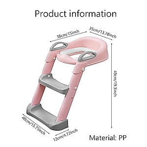 Toddler Toilet Seat and Step Kids Folding Potty Training Toilet Seat with Handle and Ladder Adjustable Toilet Ladder Seat Rose