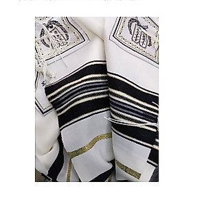 Black & Gold 100% Wool Kosher Tallit Prayer Shawl Made by Mishcan Hathelet (size 70 - (60 inches x 72 inches))