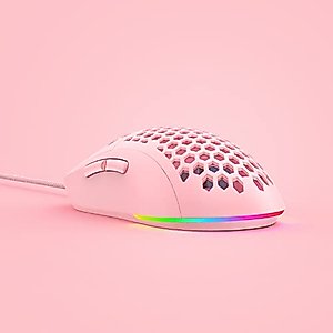 TMKB Falcon M1SE Ultralight Honeycomb Gaming Mouse, High-Precision 12800DPI Optical Sensor, 6 Programmable Buttons, Customizable RGB, Drag-Free Paracord, Ergonomic Wired Gaming Mouse - Matte Pink